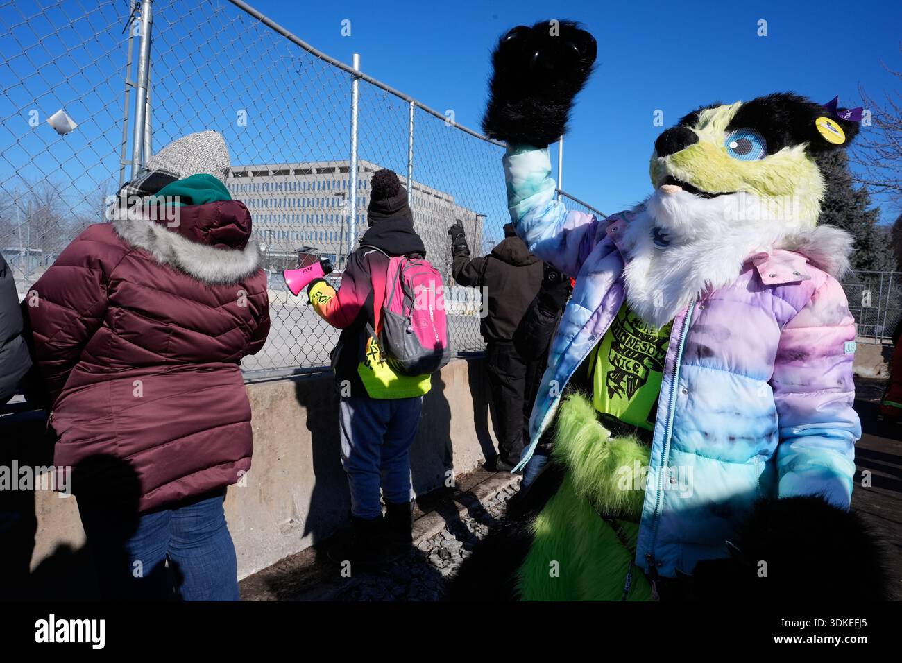 People gather for a protest outside the Bishop Henry Whipple Federal ...