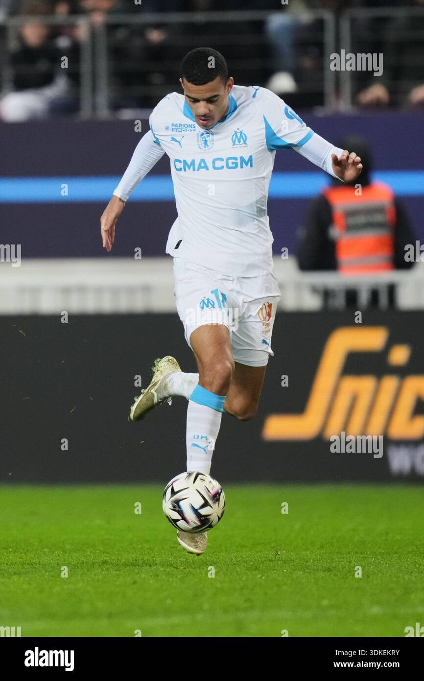 Marseille's Mason Greenwood controls the ball during the French League ...