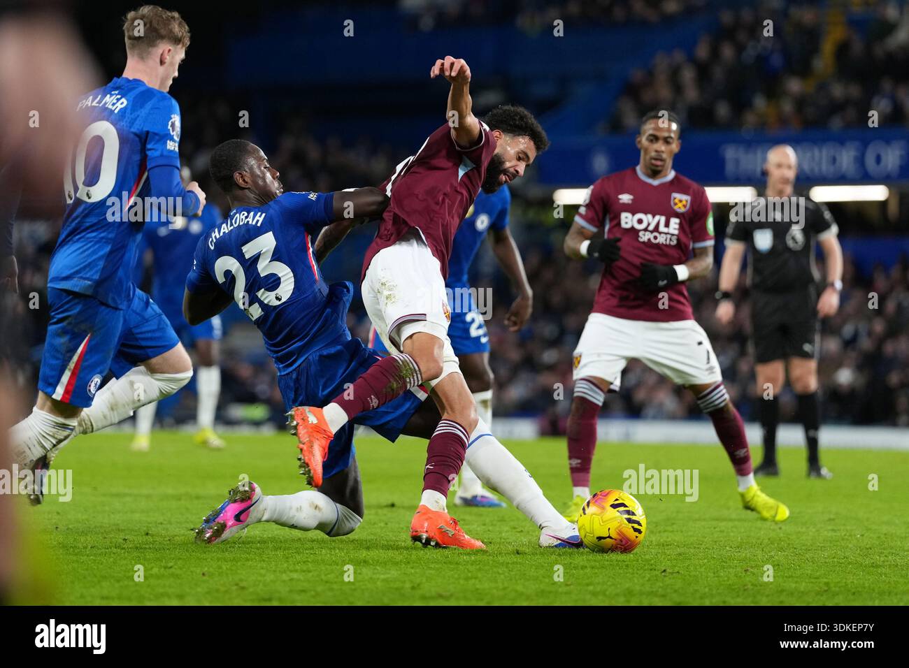 Chelsea's Trevoh Chalobah fouls West Ham's Pablo during the English ...