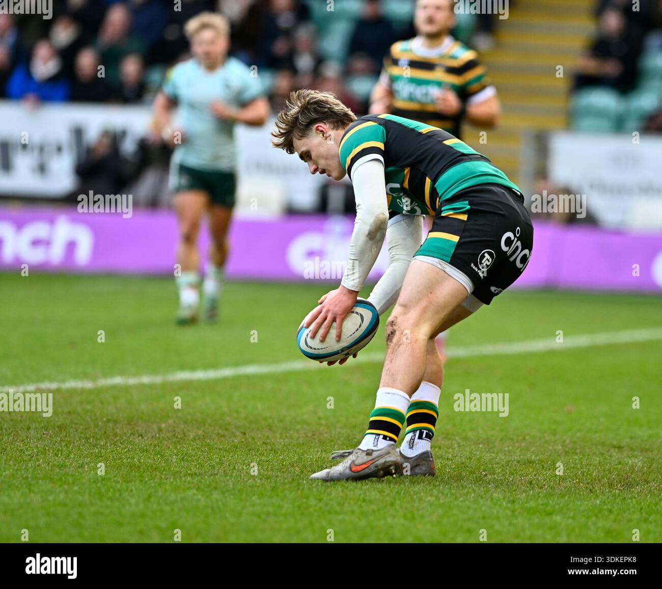Northampton ENGLAND - Archie McParland of Saints touching the ball down ...
