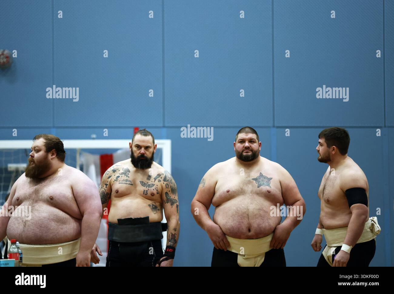 Sumo Wrestlers wait to compete in the British Isles Sumo Championships ...