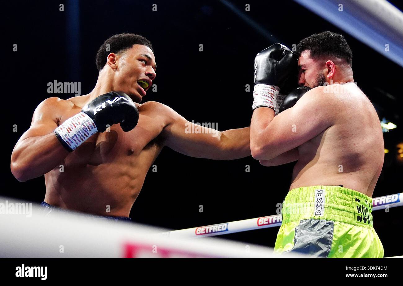 Leo Atang (left) and Amine Boucetta during their heavyweight bout at ...