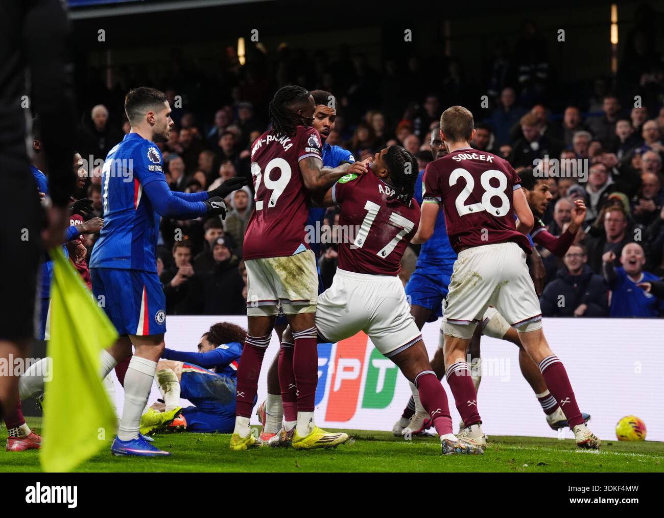 West Ham United's Adama Traore is held back during the Premier League ...