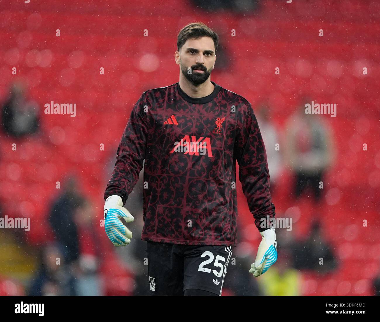 Liverpool goalkeeper Giorgi Mamardashvili warms up before during the ...