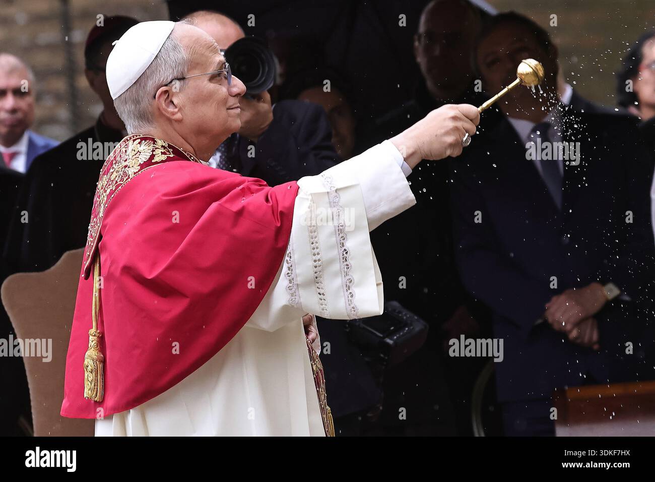 Pope Leo XIV gives his blessing during an inauguration ceremony of a ...