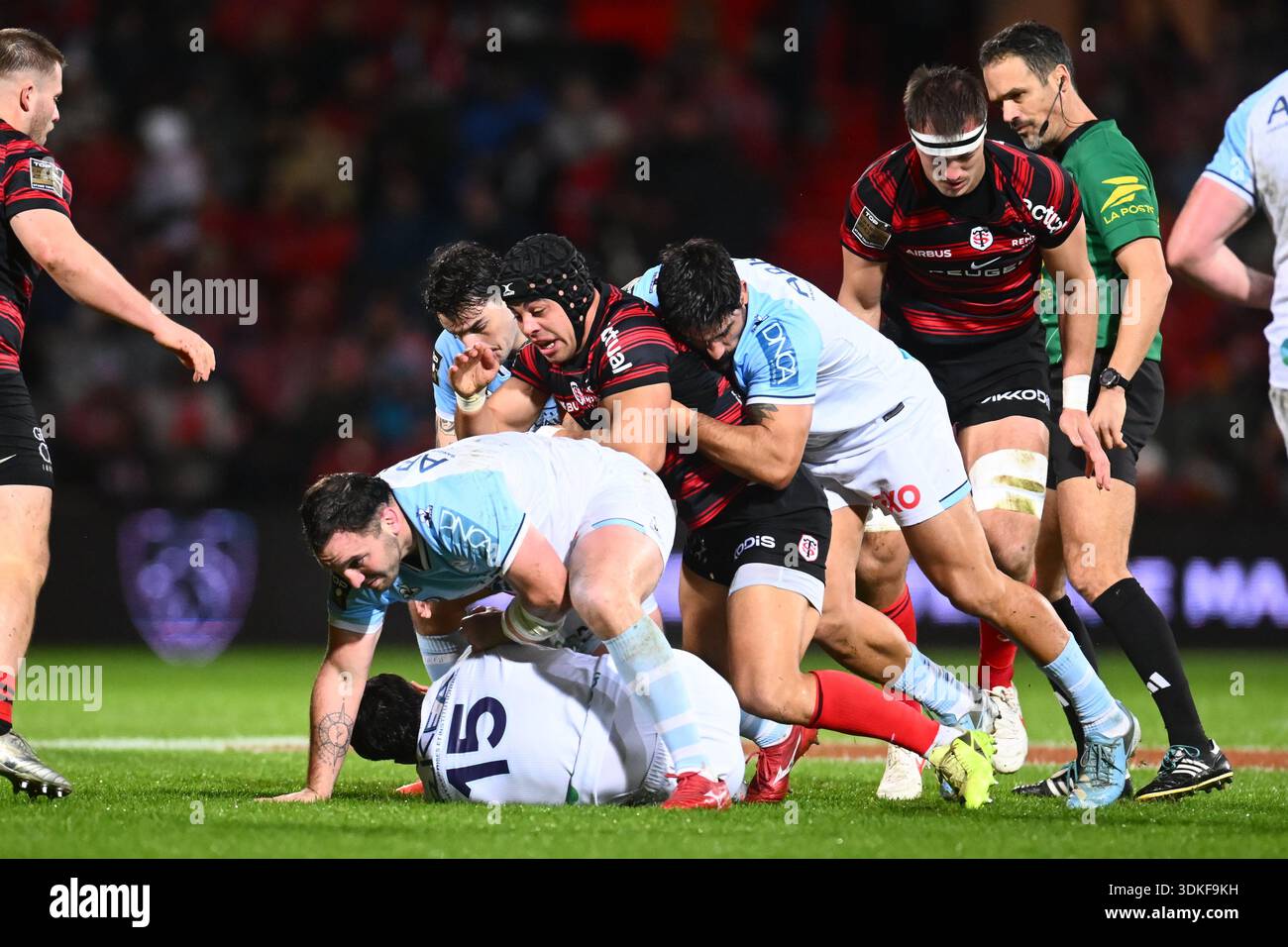 Ignacio Calles of Bayonne and Santiago Chocobares of Stade Toulousain ...