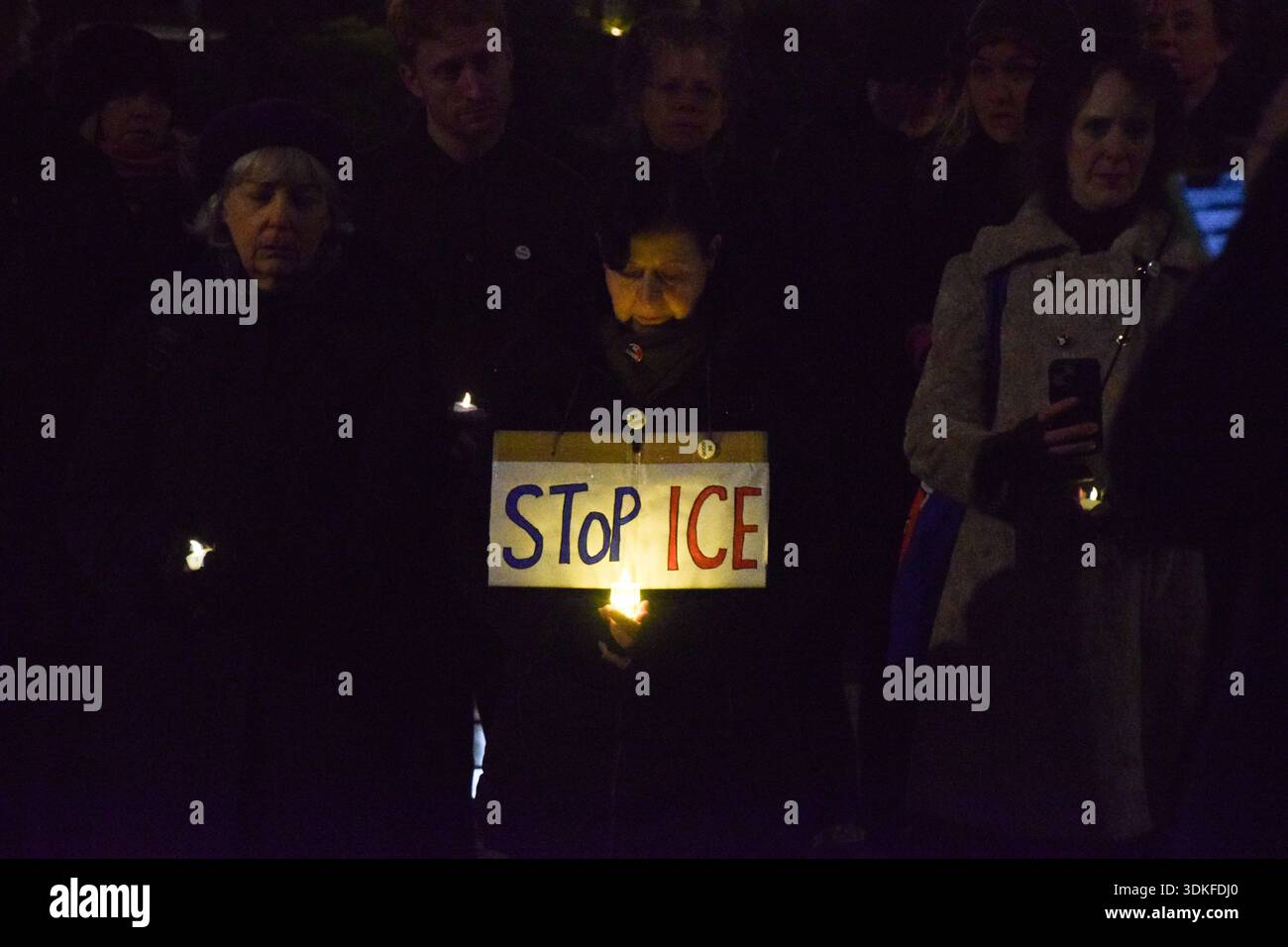 London, UK. 31st January 2026. Protesters gather for a vigil for Alex ...