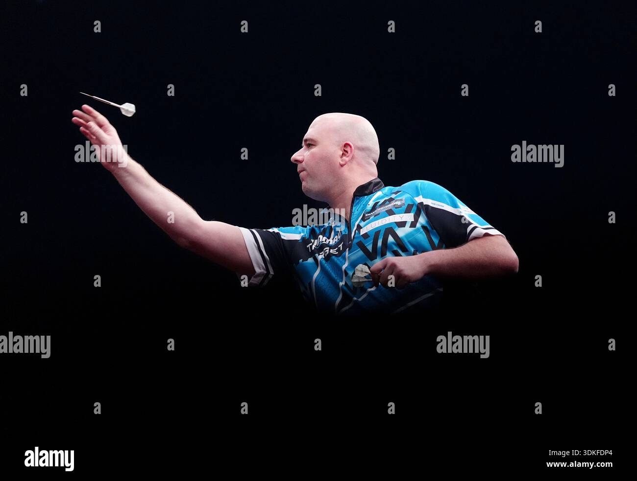 England's Rob Cross during his match against England's Josh Rock on day ...