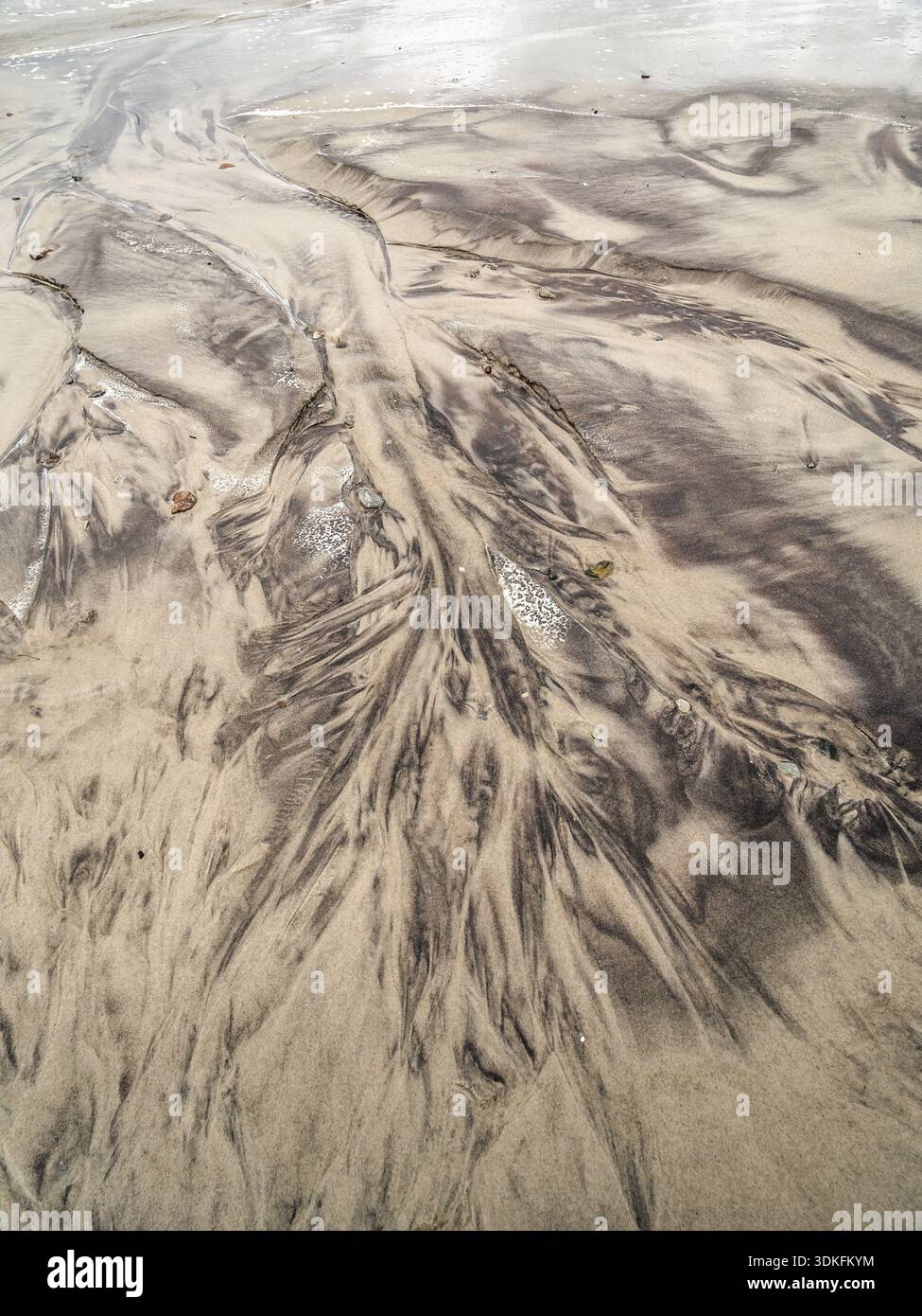 Tidal watercourse and marks in wet sand on the beach Stock Photo - Alamy
