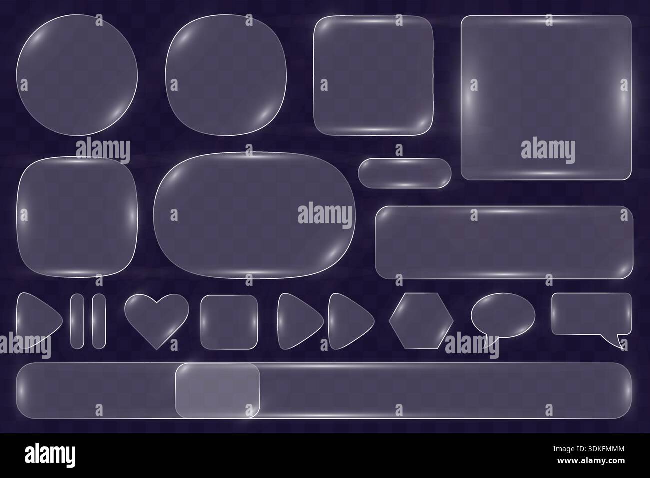 Glassmorphism UI elements set with transparent glossy buttons vector ...