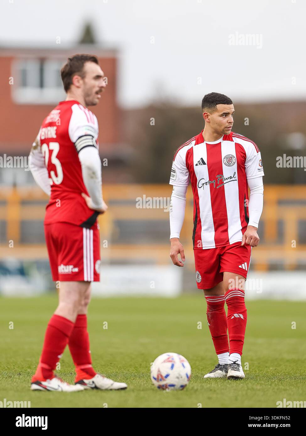 LONDON, ENGLAND - JANUARY 31: Tyler Lyttle of Brackley Town prepares to ...