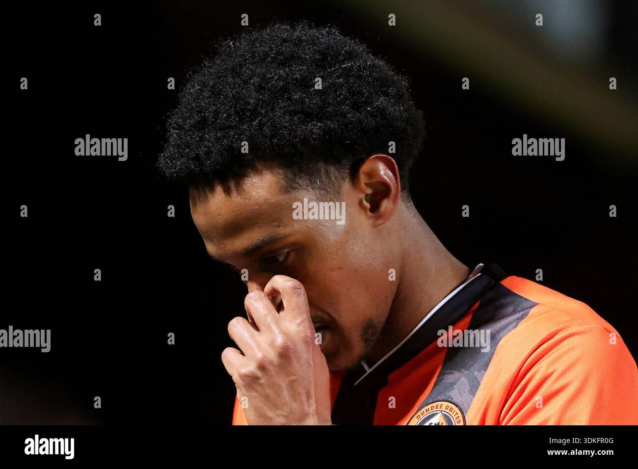 Dundee United's Amar Fatah reacts as he leaves after being shown a red ...