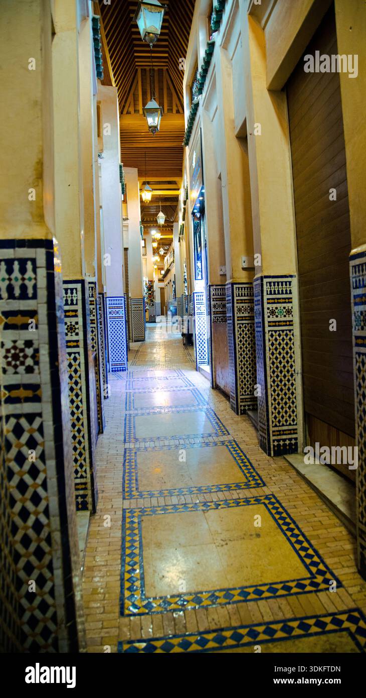 Covered passage in the Fez medina, traditional Moroccan architecture ...