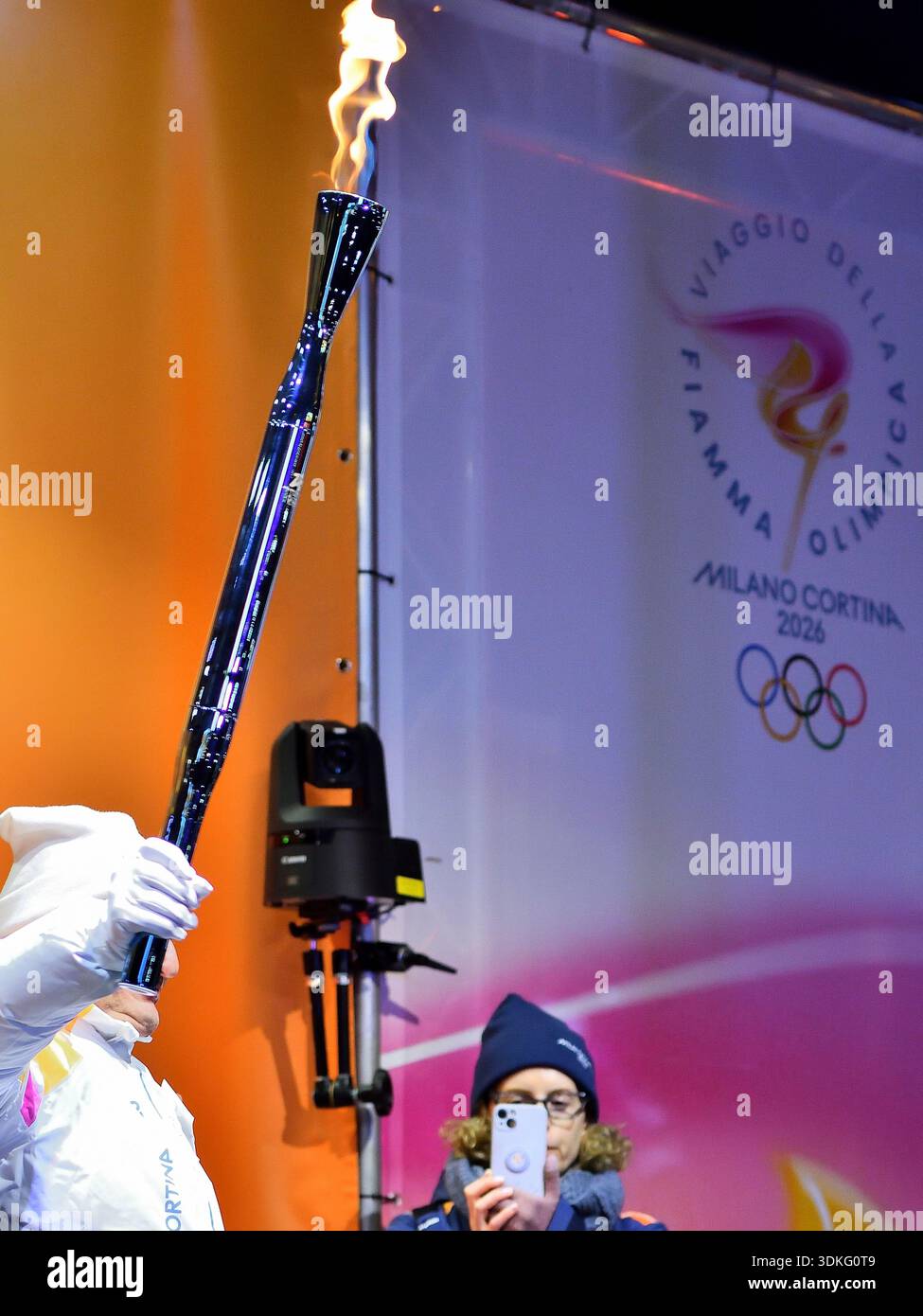 The Olympic Flame during Passage of the Olympic Flame in Sondrio ...
