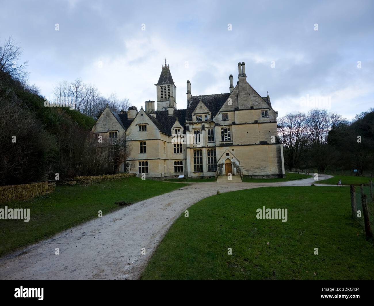 Victorian Gothic Woodchester Mansion on grassy hill Cotswolds England ...
