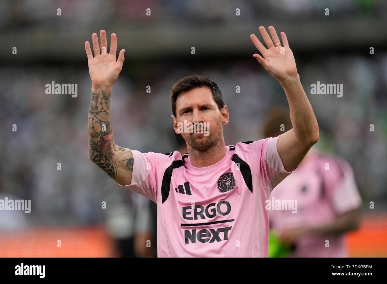 Inter Miami's Lionel Messi acknowledges fans before the start of an ...