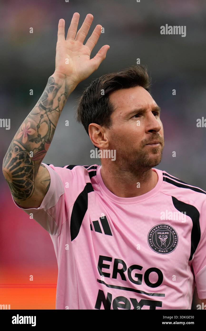 Inter Miami's Lionel Messi waves for his fans prior to an international ...