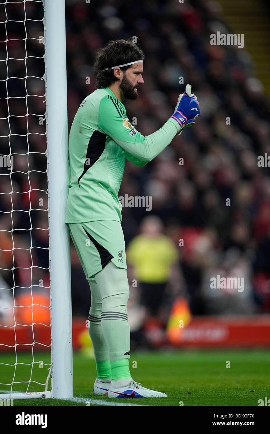 Liverpool goalkeeper Alisson Becker during the Premier League match at ...