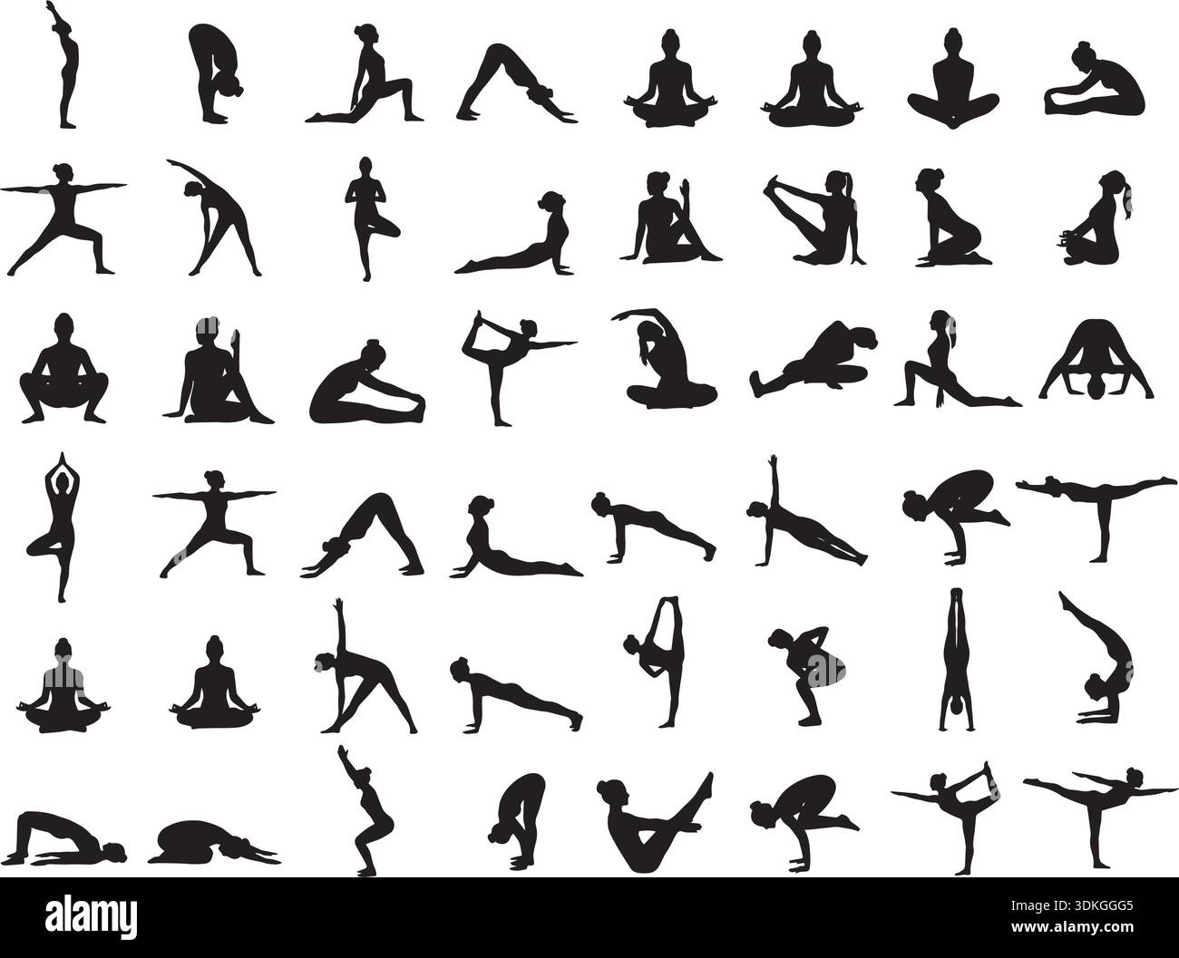 Collection of yoga poses. Woman doing different yoga asanas, standing ...