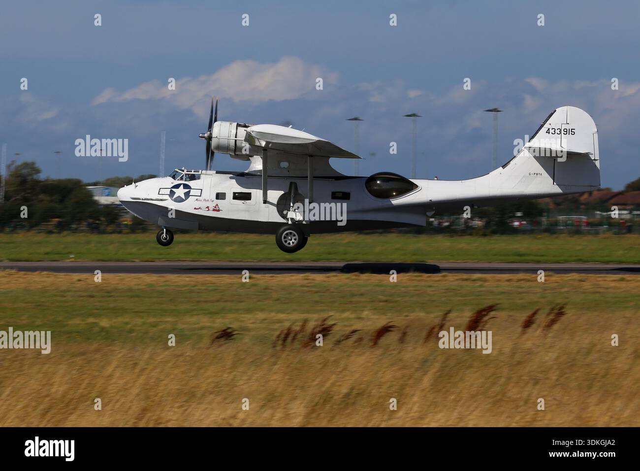 Historic Consolidated PBY Catalina amphibious aircraft landing on a ...