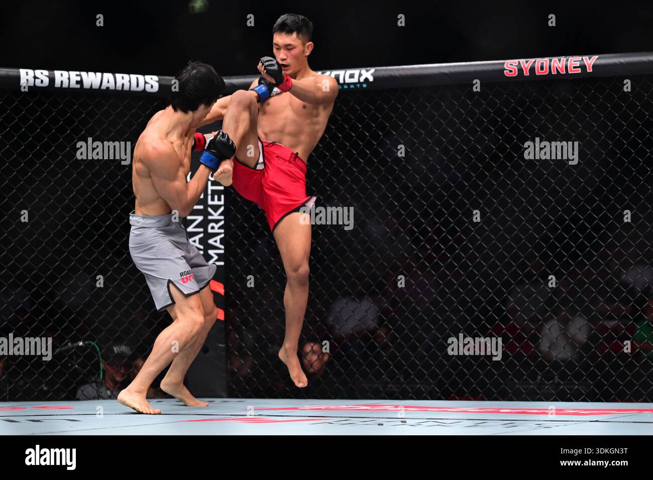 Lawrence Lui (left) of New Zealand during his Bantamweight bout against ...