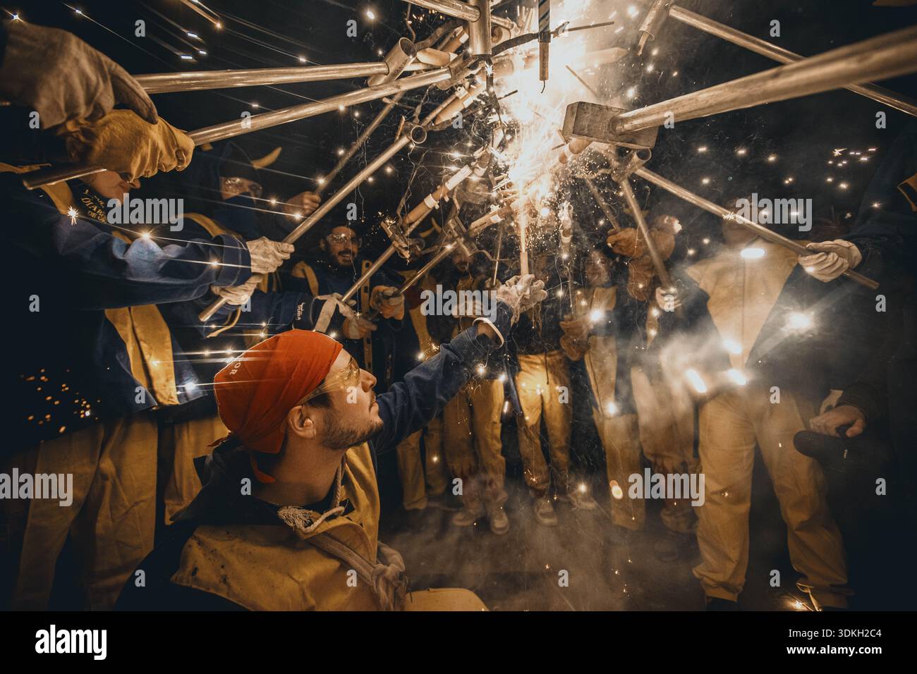 Barcelona, Spain. 31 January, 2026: Fire runners in devil costumes ...