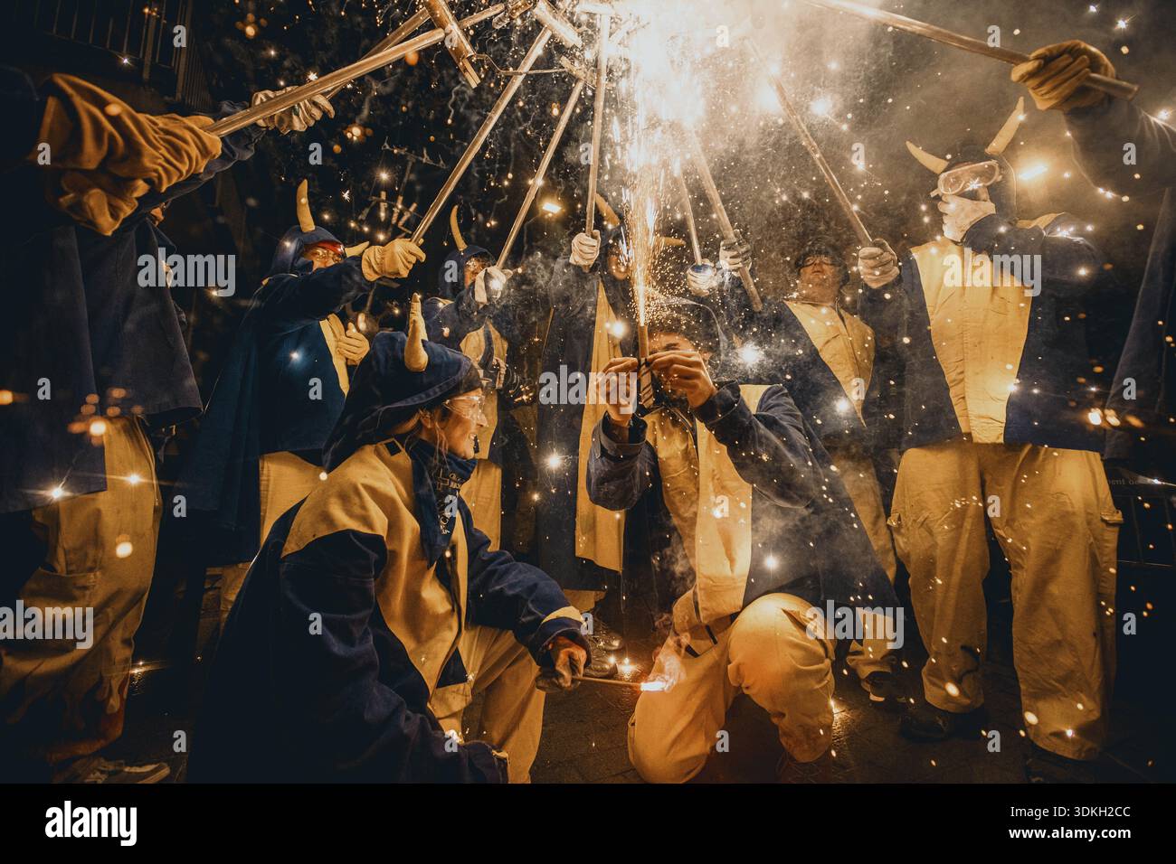 Barcelona, Spain. 31 January, 2026: Fire runners in devil costumes ...
