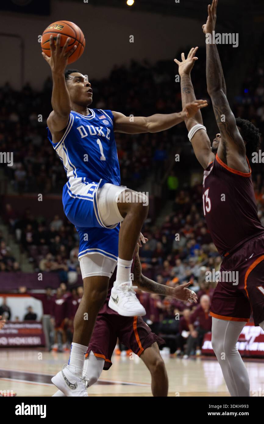 Duke Blue Devils guard Caleb Foster (1) shoots the ball at Cassell ...