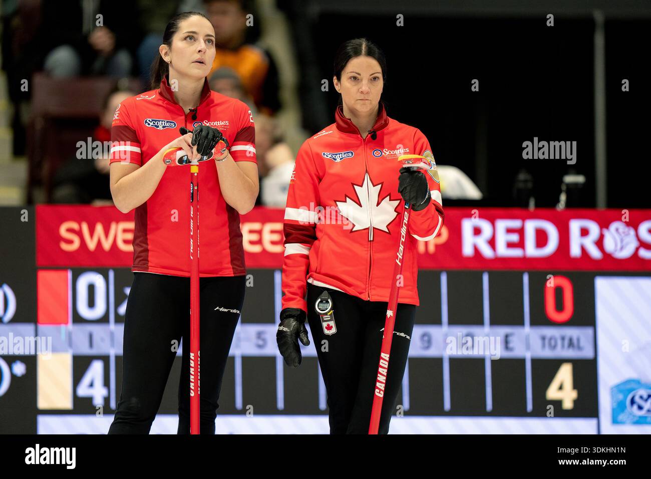 Team Canada skip Kerri Einarson (right) and second Shannon Birchard ...