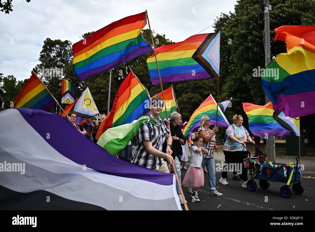 Pride flags are flown as participants march during the annual Midsumma ...