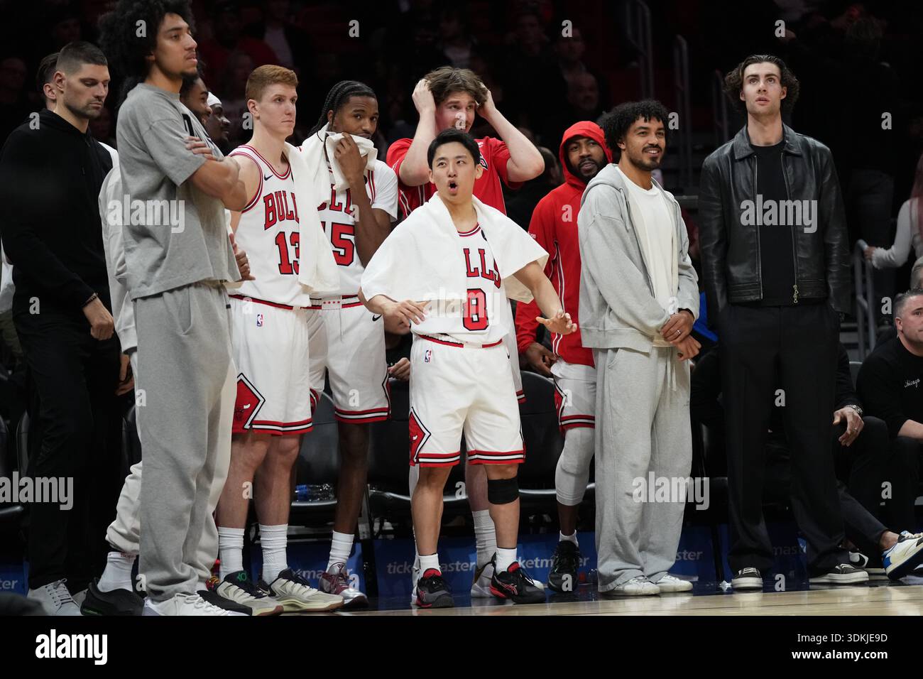 Chicago Bulls guard Yuki Kawamura (8) reacts during the second half of ...