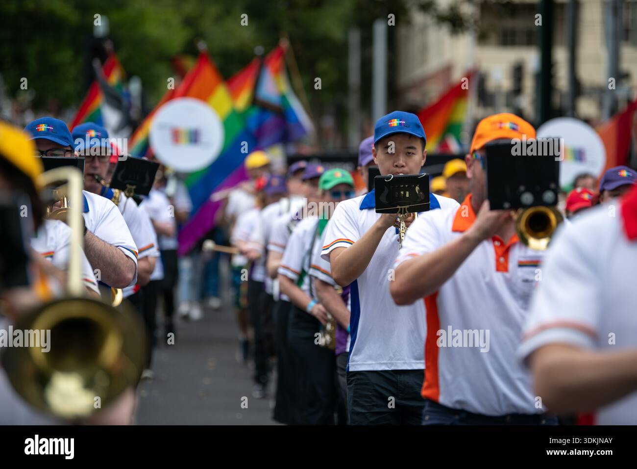 A marching band performs during the annual Midsumma Pride March in ...