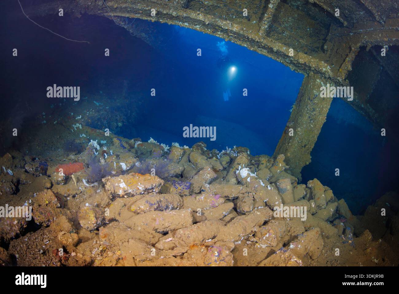 Large 18-inch ammunition shells rest in the cargo hold of the Nippo ...
