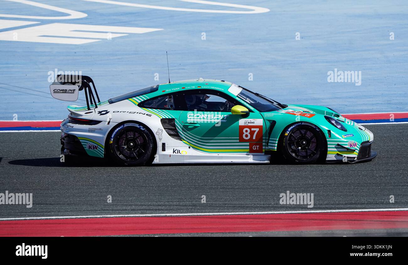 The car of Origine Motorsport, Porsche GT3 R is seen racing during the ...
