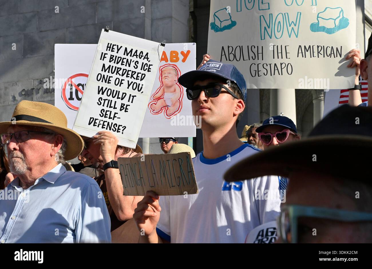 Hundreds gather for the "Ice Out of Everywhere" protest at City Hall in ...
