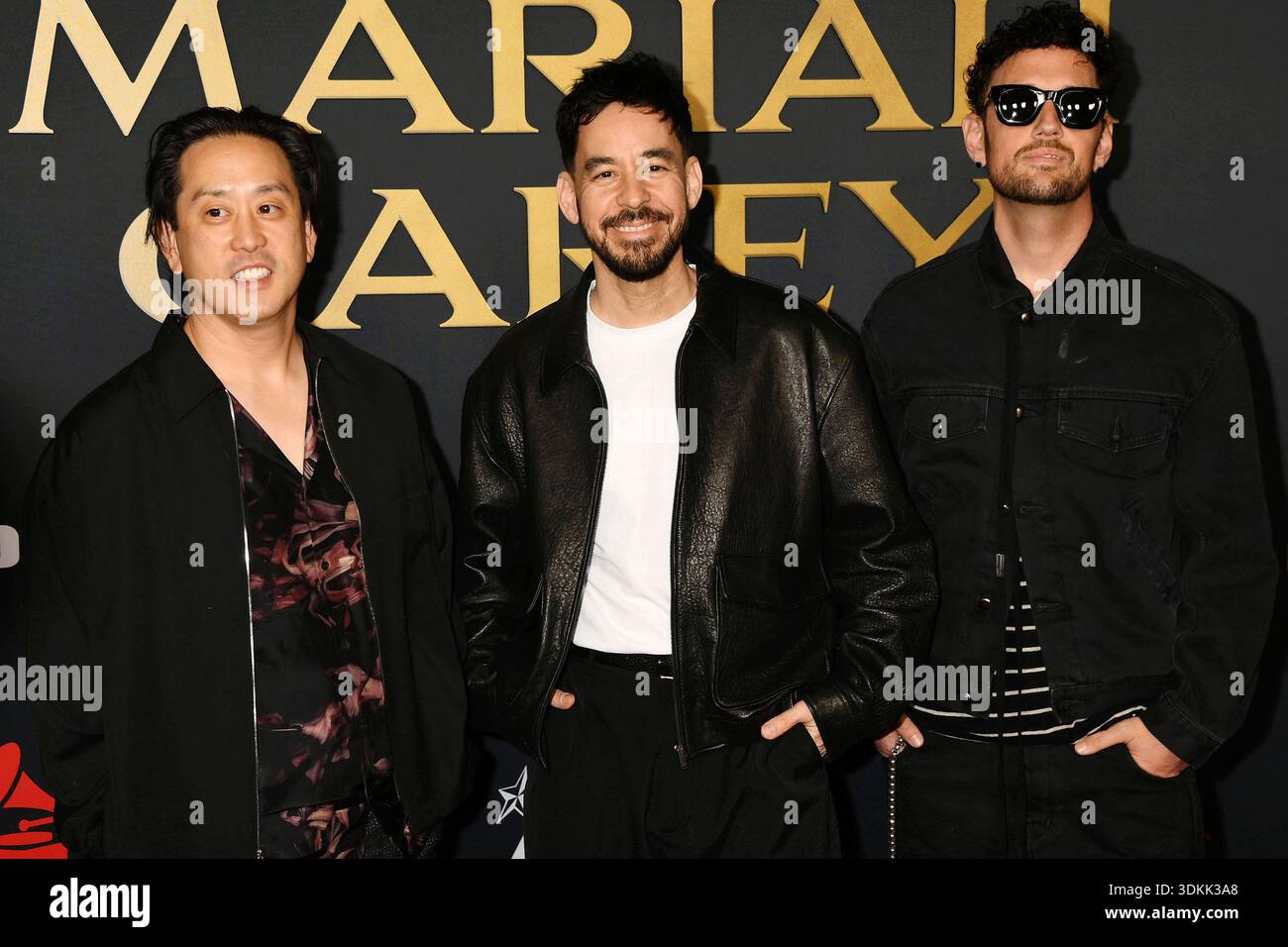Joe Hahn, Mike Shinoda und Colin Brittain von Linkin Park bei der ...