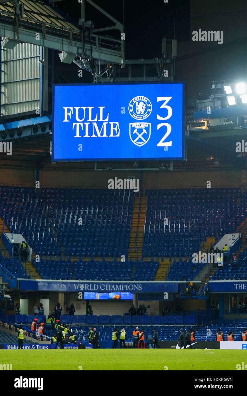 The final score board after the Chelsea v West Ham United Premier ...