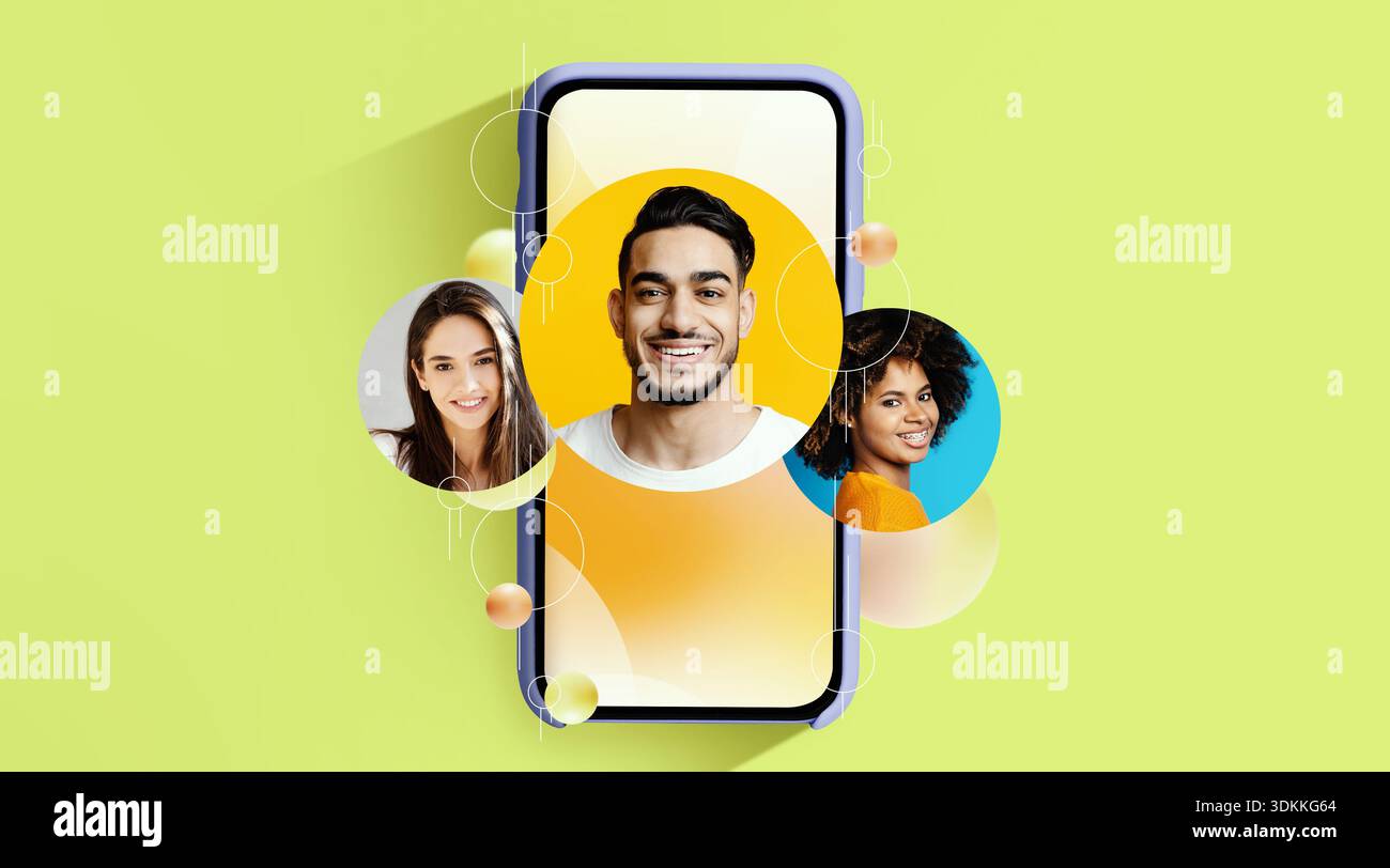 Collage Showing Smartphone With Three People Communicating Through a ...