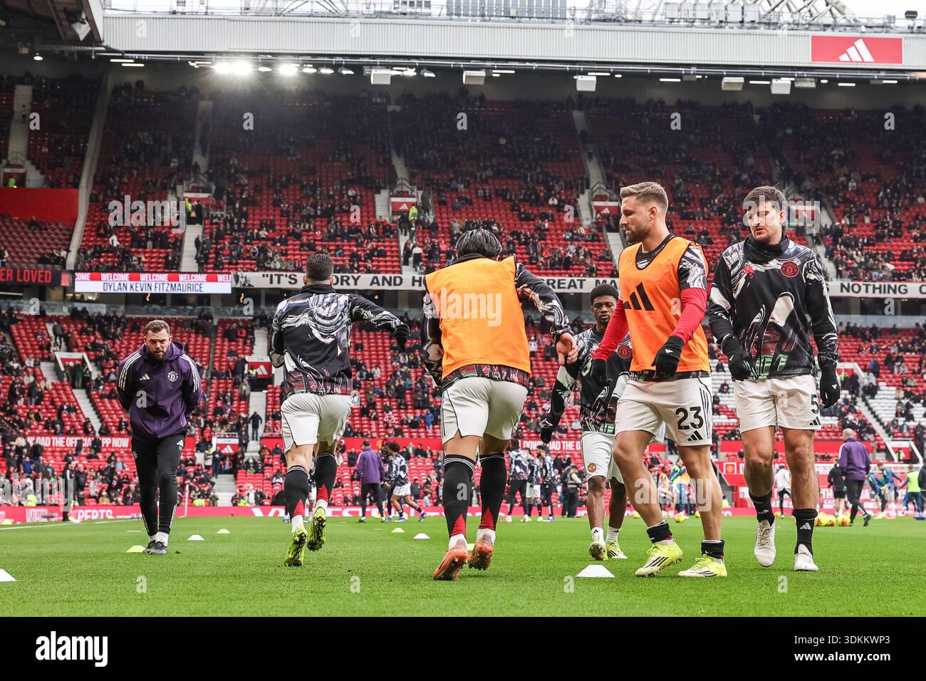 Luke Shaw of Manchester United in the pregame warmup session during the ...