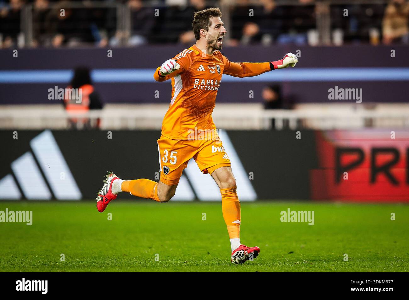 Kevin TRAPP of Paris FC celebrates the goal during the French ...