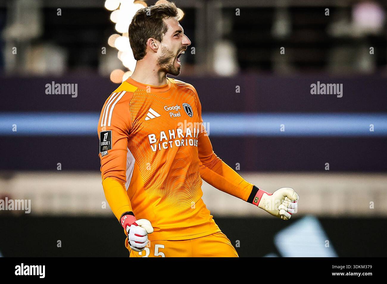 Kevin TRAPP of Paris FC celebrates the goal during the French ...