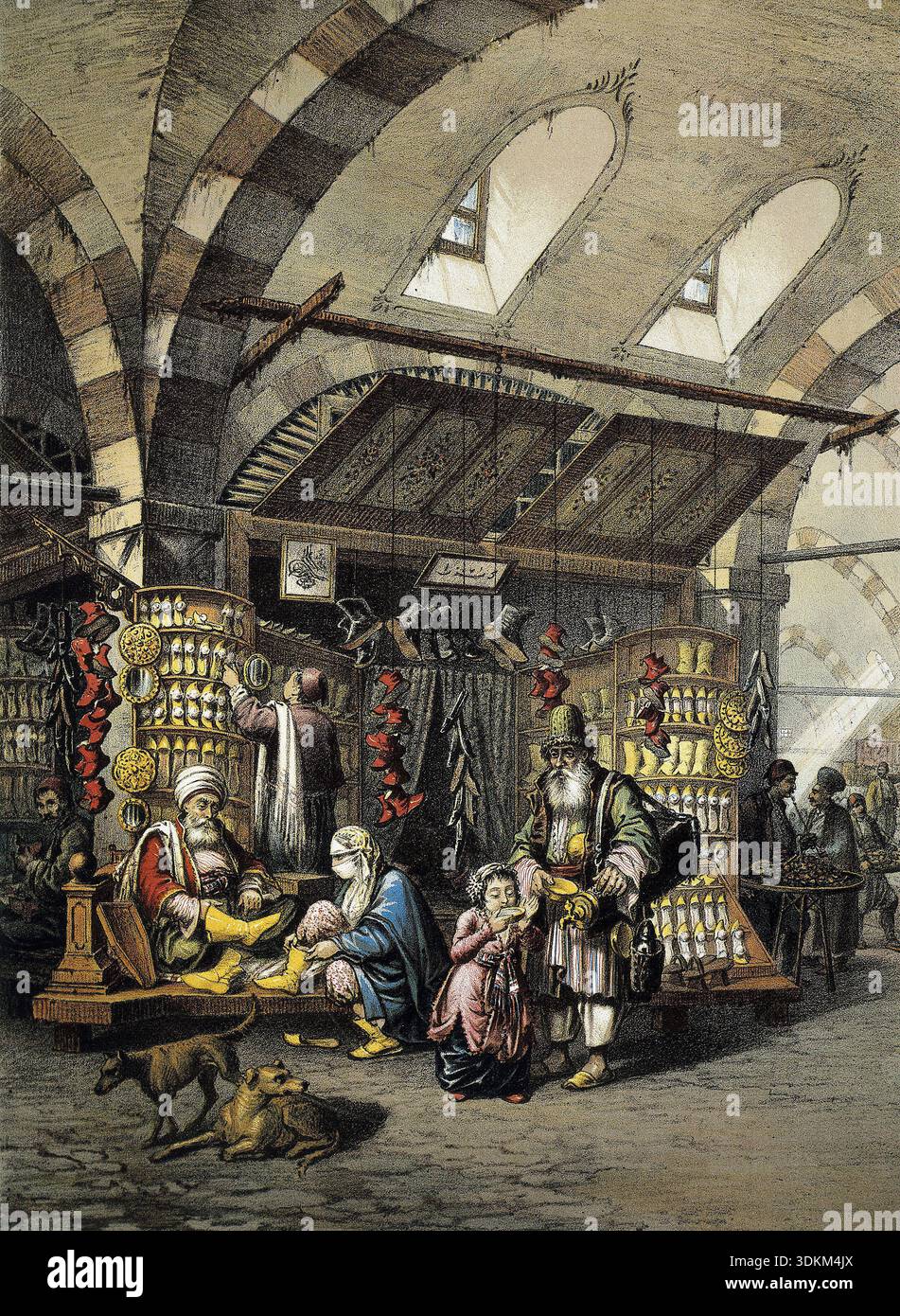 The bazaar of Constantinople, Ottoman Empire, 19th century. Grand ...