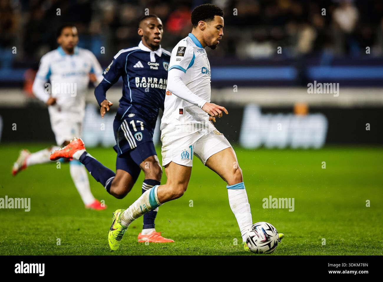 Adama CAMARA of Paris FC and Ethan NWANERI of Marseille during the ...