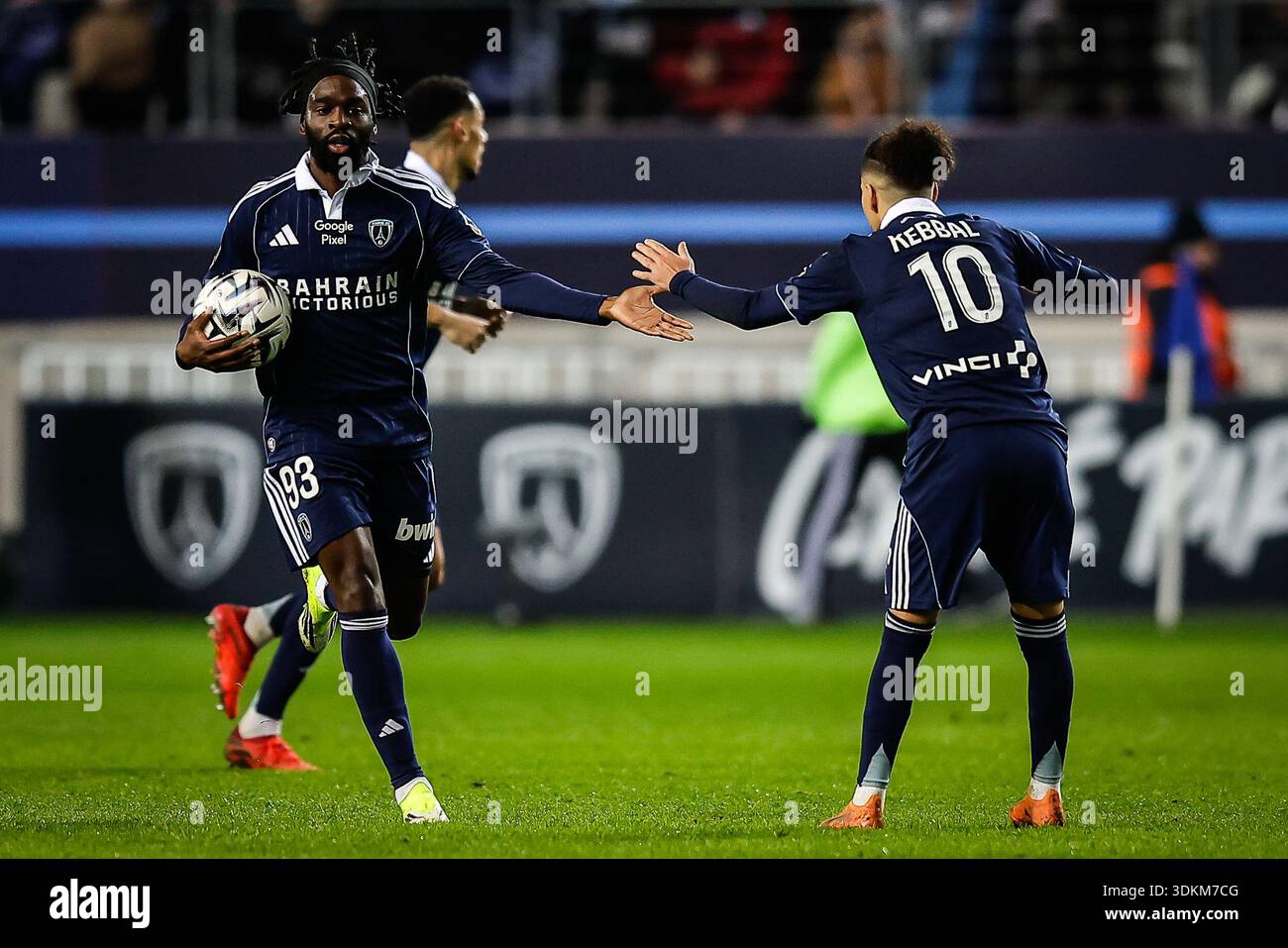 Jonathan IKONE of Paris FC celebrate his goal with Ilan KEBBAL of Paris ...