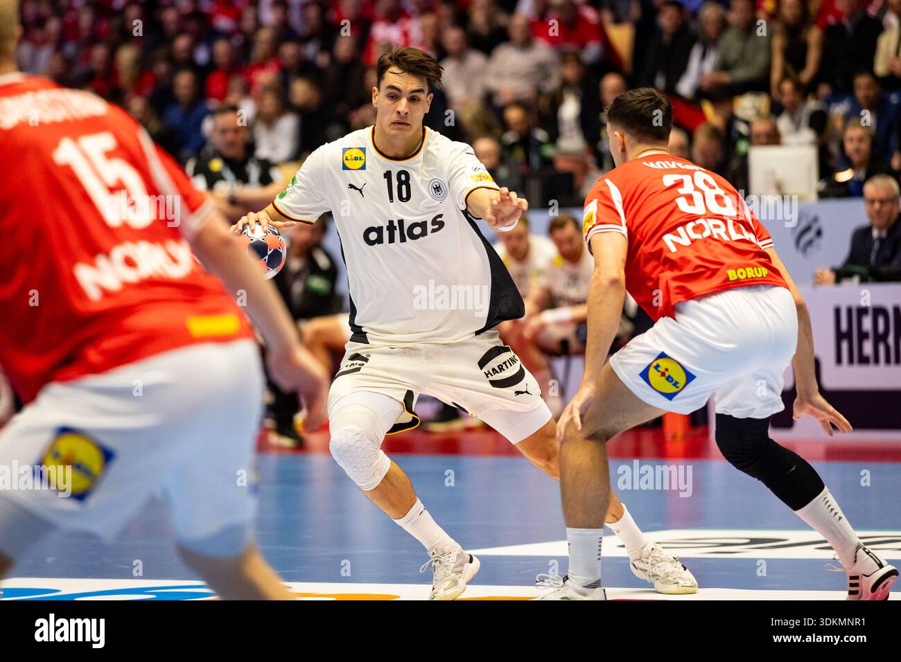 HERNING, DENMARK - FEBRUARY 1: Julian Köster (Germany, 18) against Mads ...