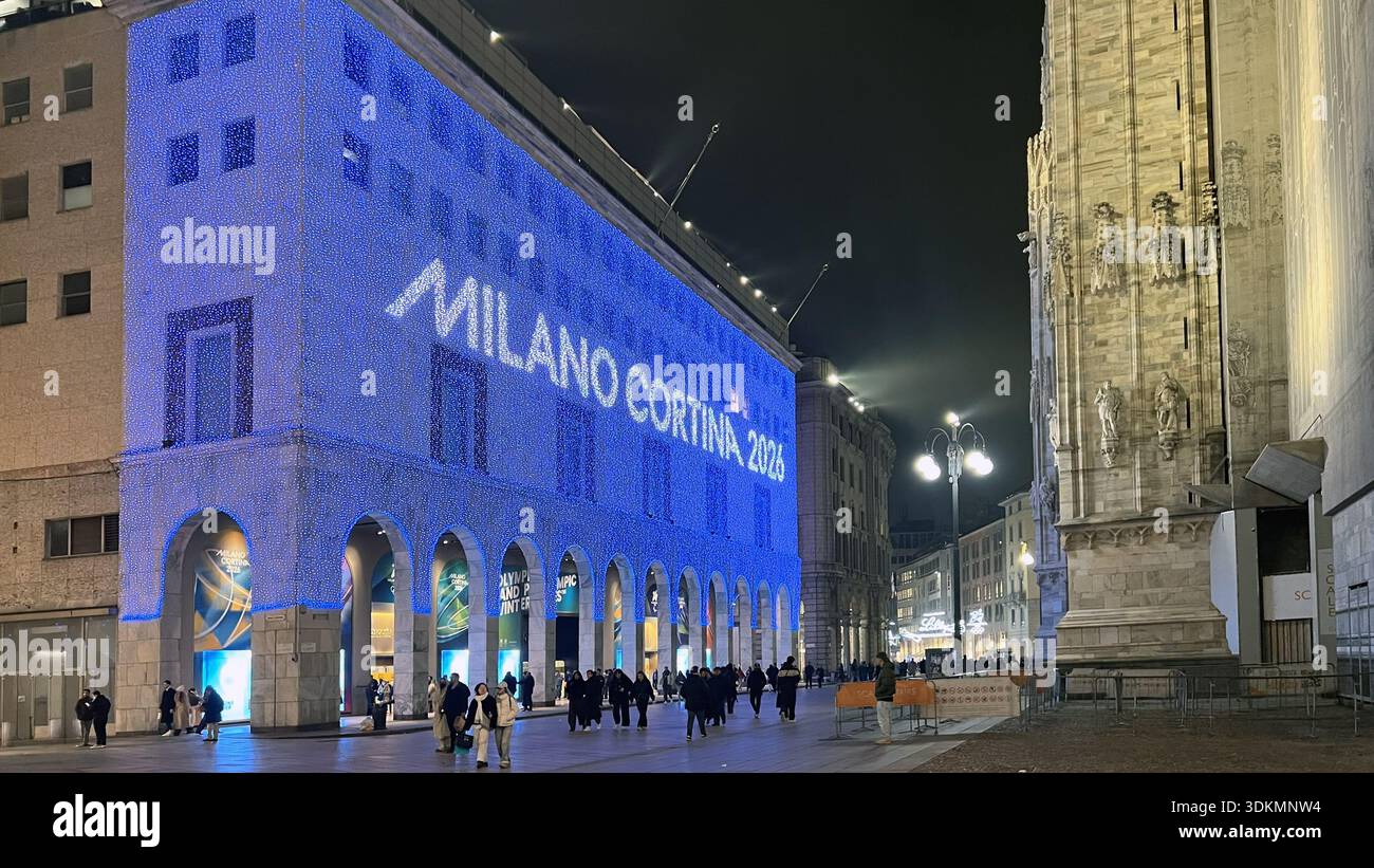 Milan, Italy – January 31, 2026: Milano Cortina 2026 projection and ...