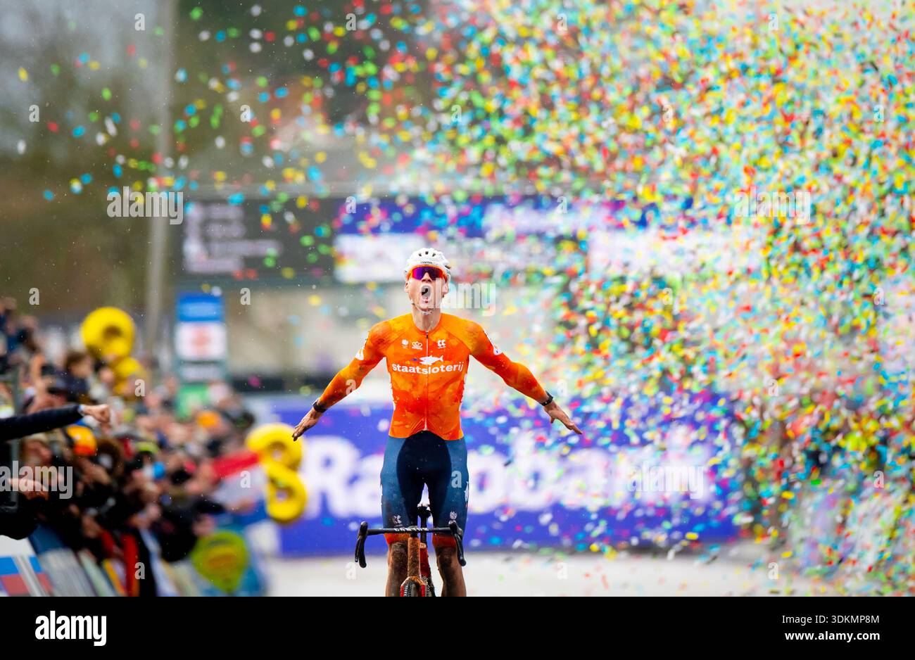 HULST - Mathieu van der Poel crosses the finish line at the Cyclocross ...