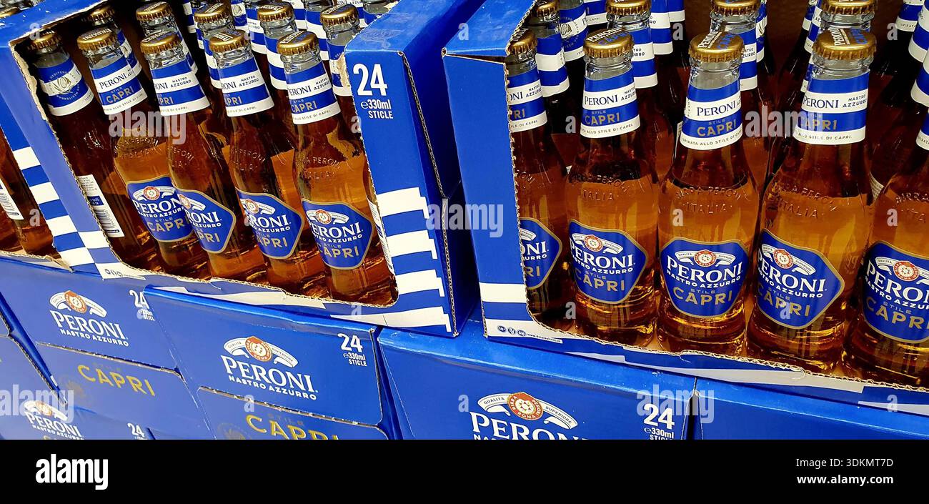 Peroni nastro azzurro italian beer in store display,a premium lager ...