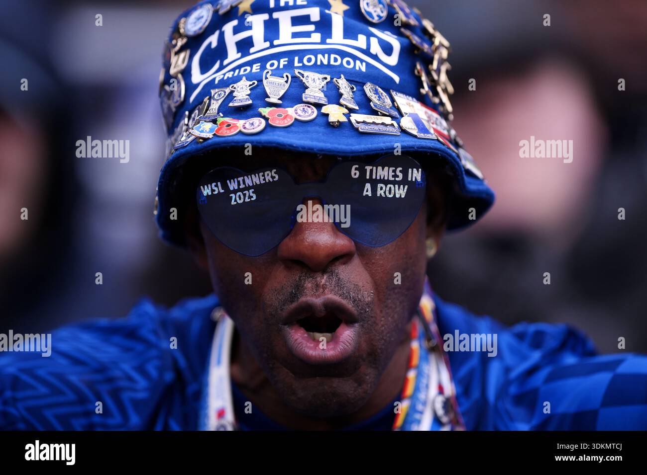 Chelsea fan Basil Goode shows his support in the stands during the ...