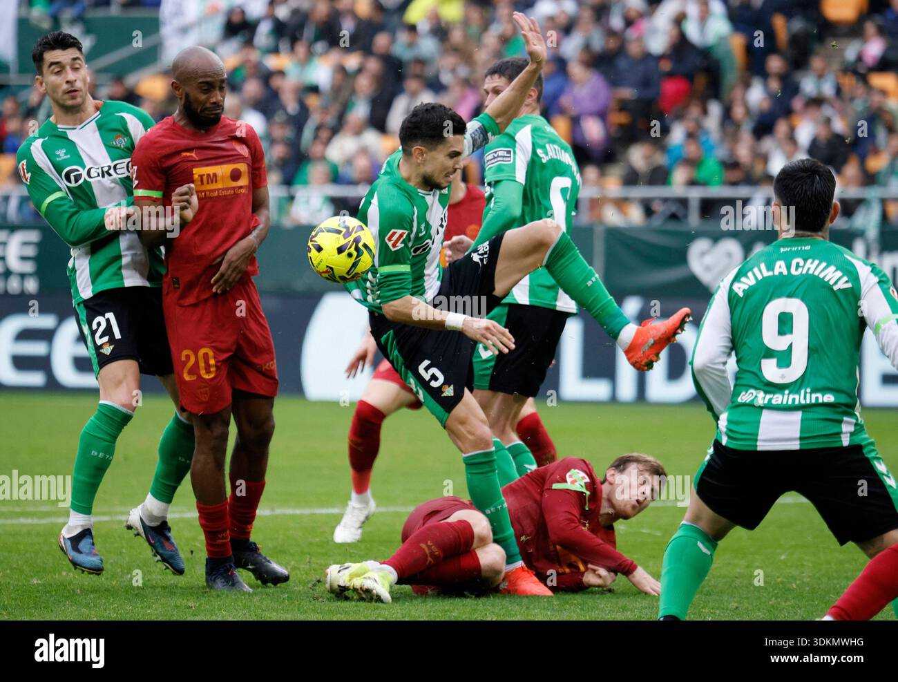 Spanish La Liga EA Sports soccer match Betis vs Valencia at La Cartuja ...